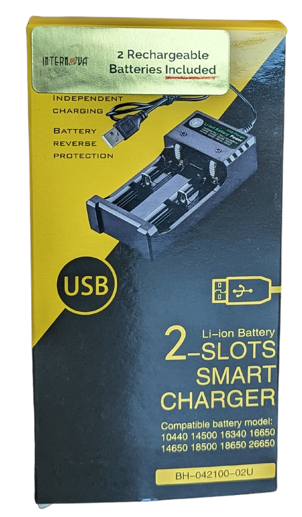 Dual Slot USB 18650 Battery Charger - Two 18650 Batteries Included ...